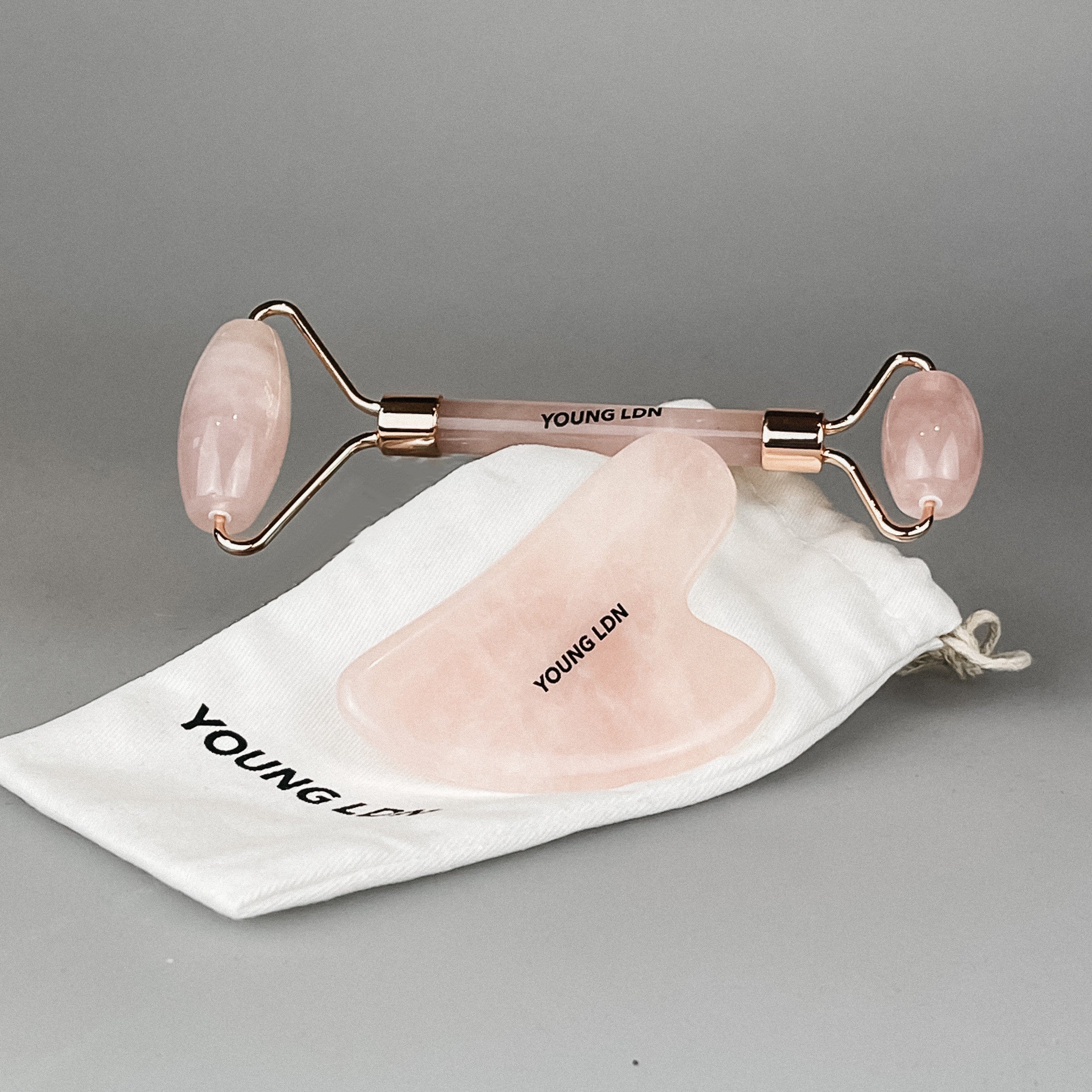 Rose Quartz Gua Sha & Facial Roller Set – YoungLDN